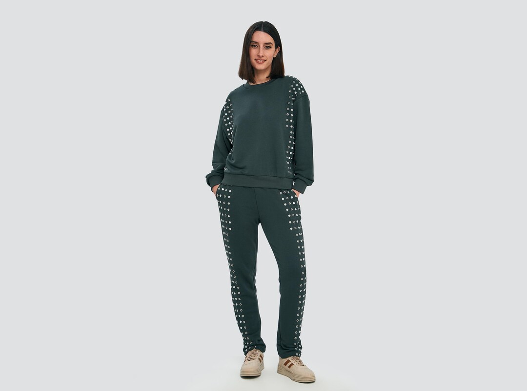 Khaki Cotton Tracksuit - Snap Studded , Side Zip Sweatshirt and ...