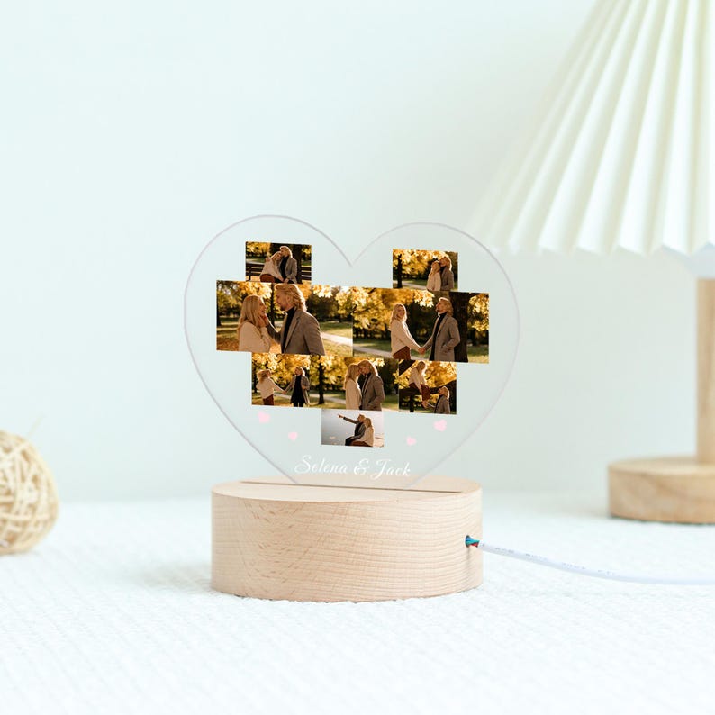 Custom Heart-shaped Couple Photo Collage Night Light,personalised ...
