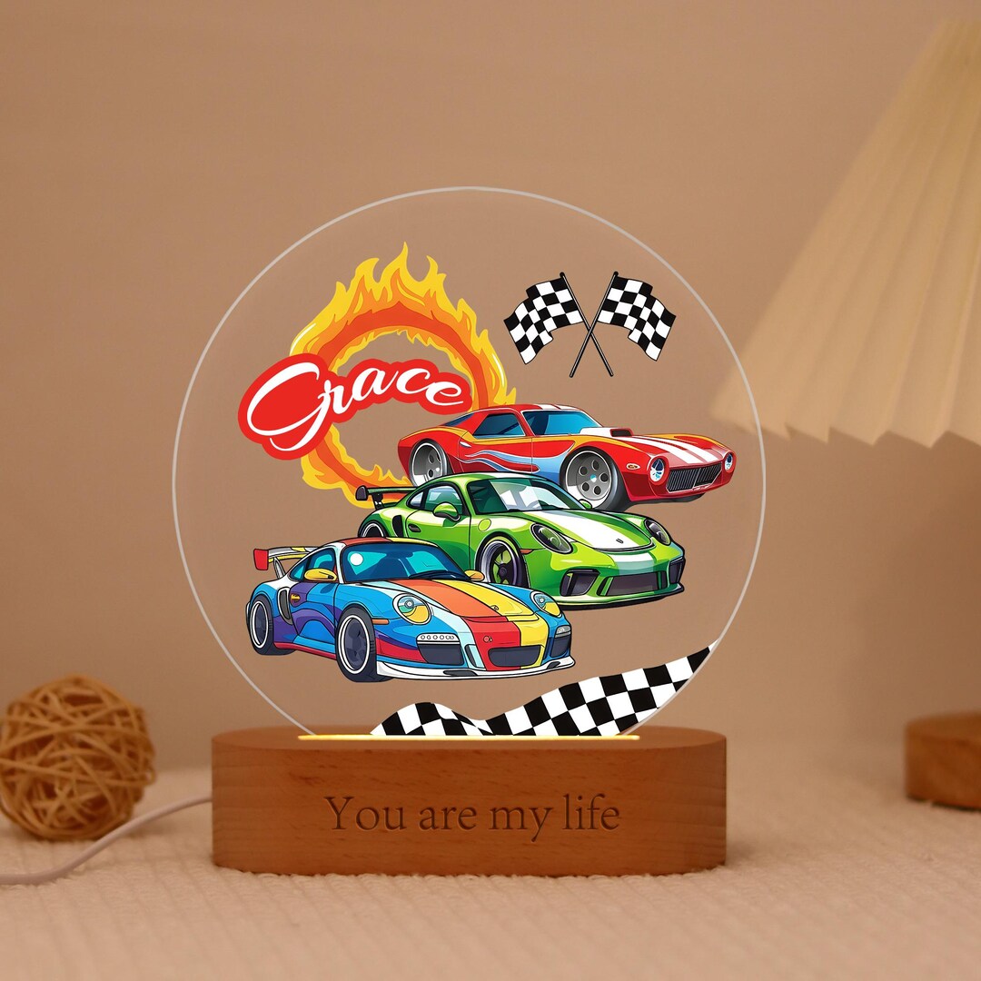 Custom Race Car Fire Flag Night Light With Name,personalized Lamp of ...