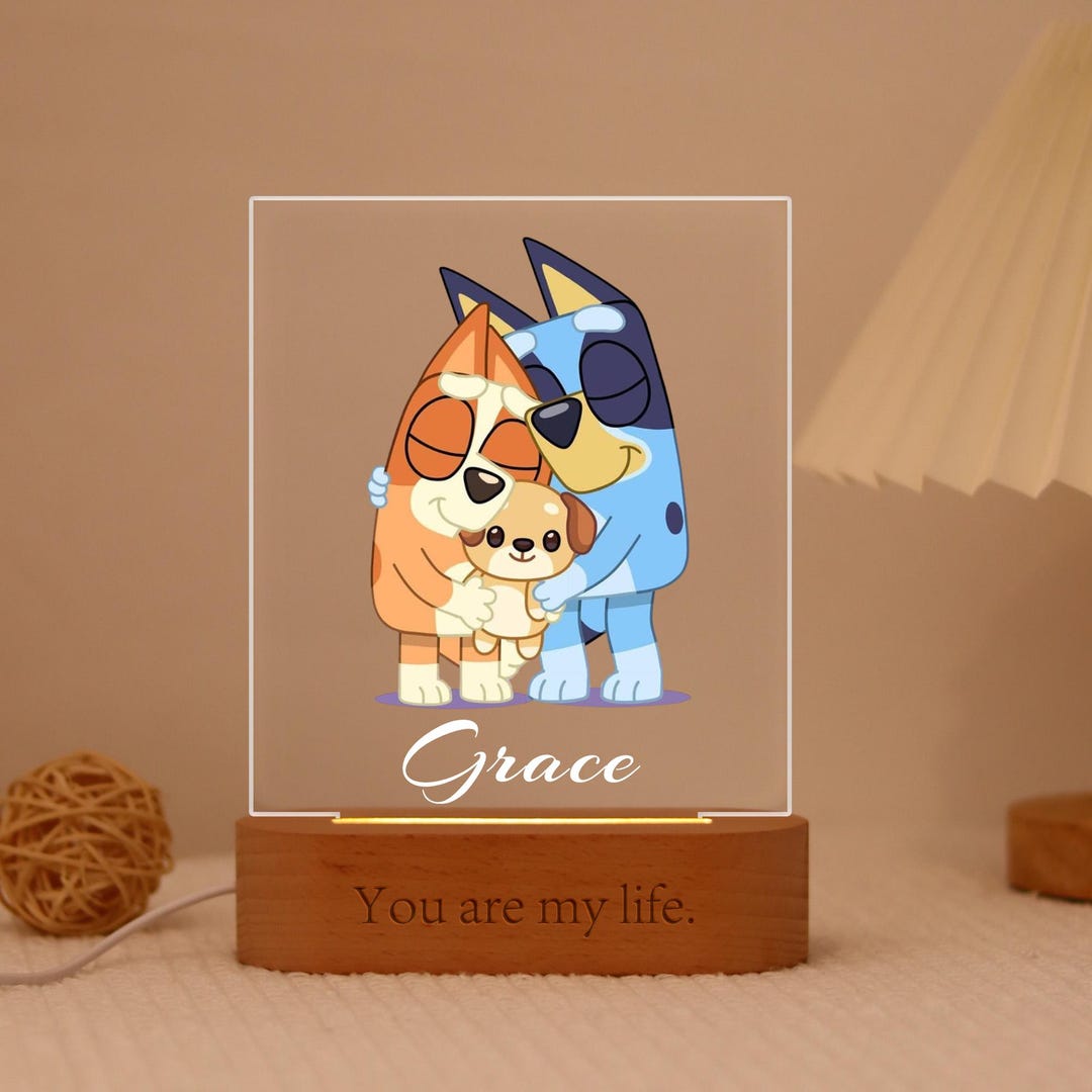 Custom Bluey Family Night Light With Name,lamp Featuring Bluey’s Dog ...