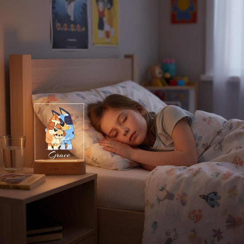 Custom Bluey Family Night Light With Name,lamp Featuring Bluey’s Dog ...