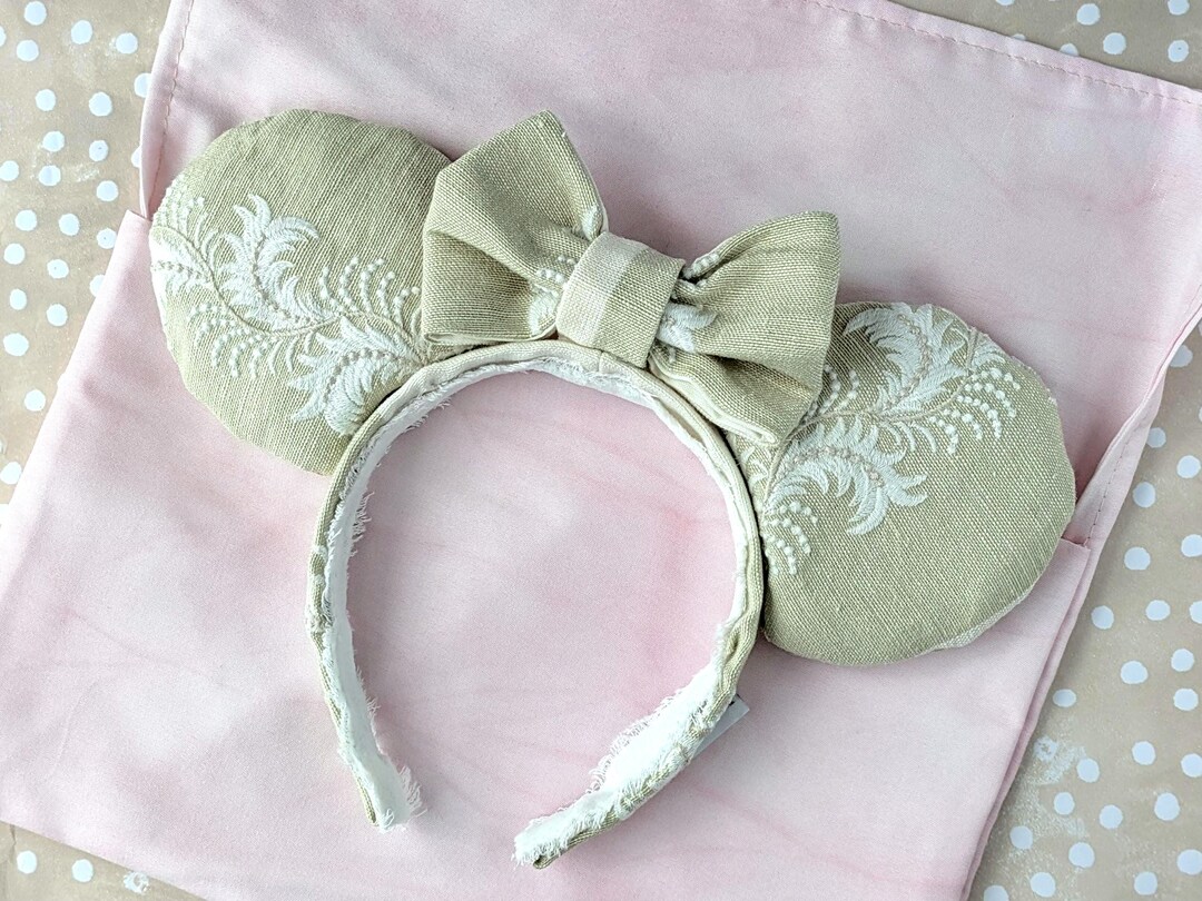 One-of-a-kind Upcycled Linen Mouse Ears | "nicola" | Embroidered Light ...