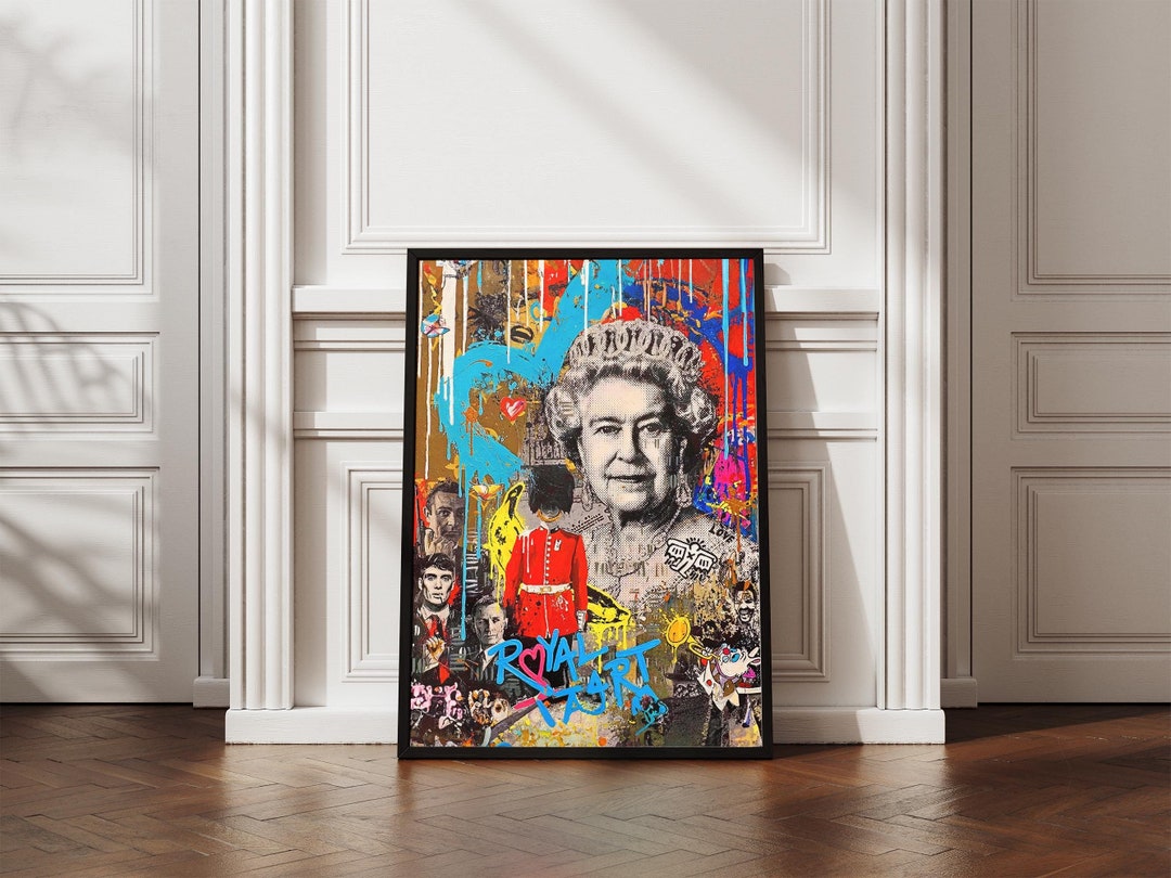 Banksy Elizabeth II Graffiti Pop Art Framed Wall Art , on Transparent ...