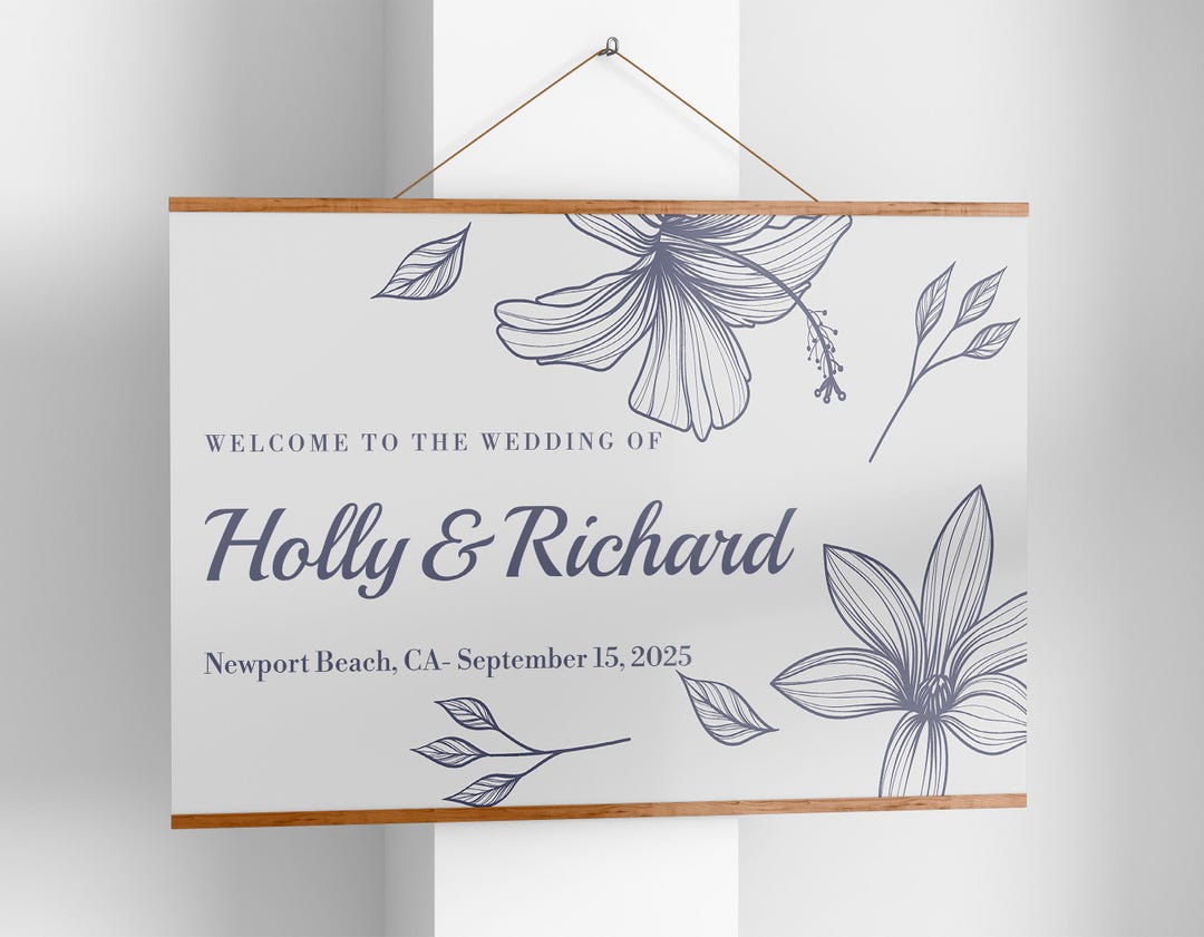 Custom Wedding Sign Hand Drawn Floral Wooden Banner, Wooden Banner Sign ...