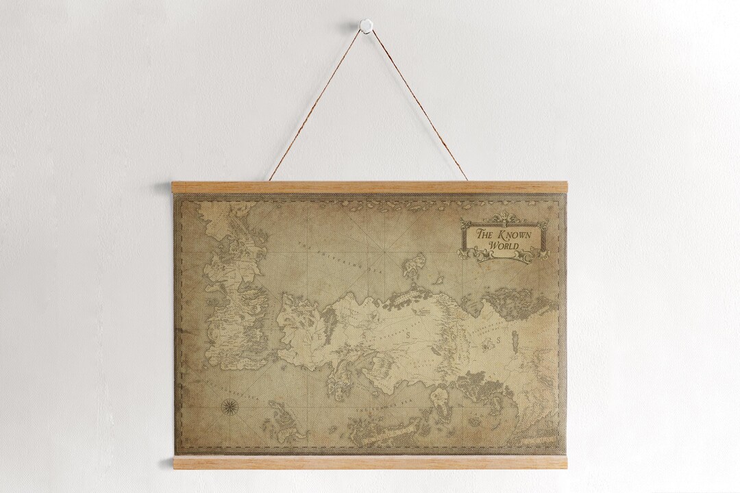 Westeros Vintage Map Wooden Banner, Old Movie Wall Decor, Canvas Banner ...