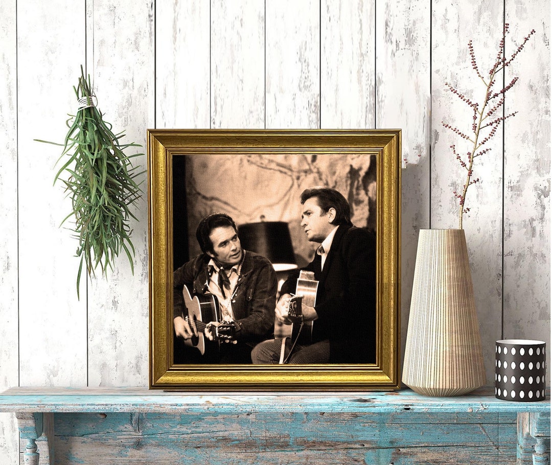 Merle Haggard & Johnny Cash Framed Wall Art, Merle Haggard Black and ...