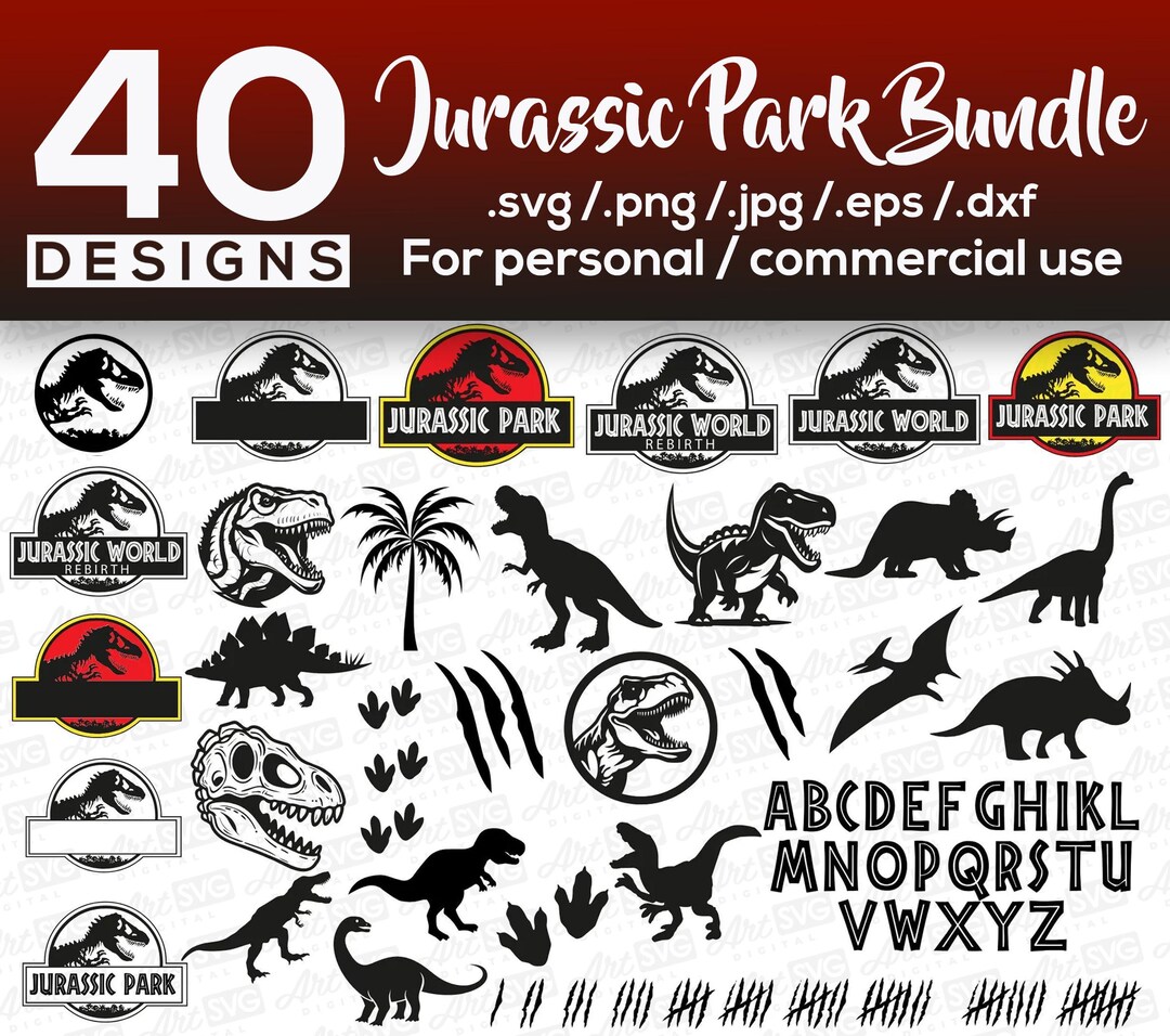 Dinosaur SVG, Jurassic Park Clipart, Jurassic Font SVG, Dinosaur T-rex ...
