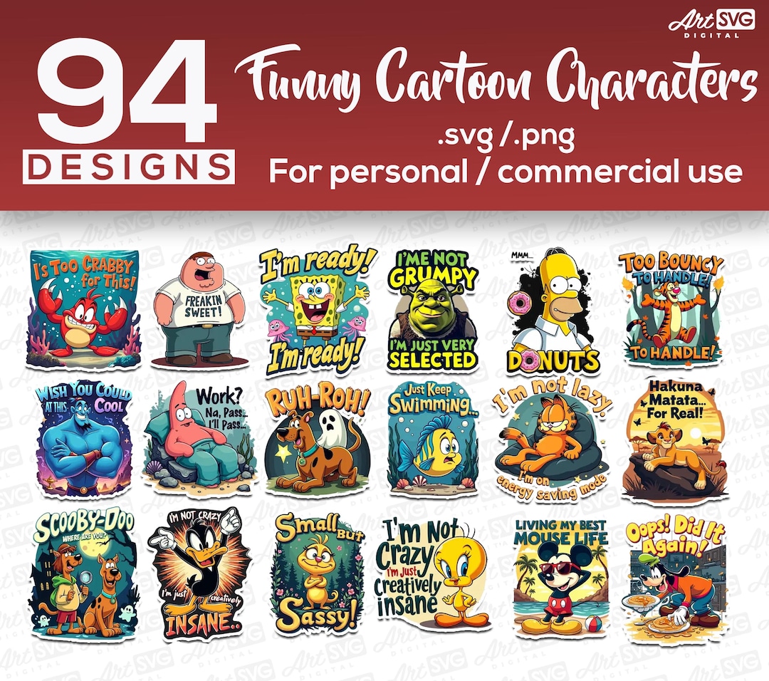 Bundle of Funny Cartoon Characters Svg Funny Cartoon Characters ...