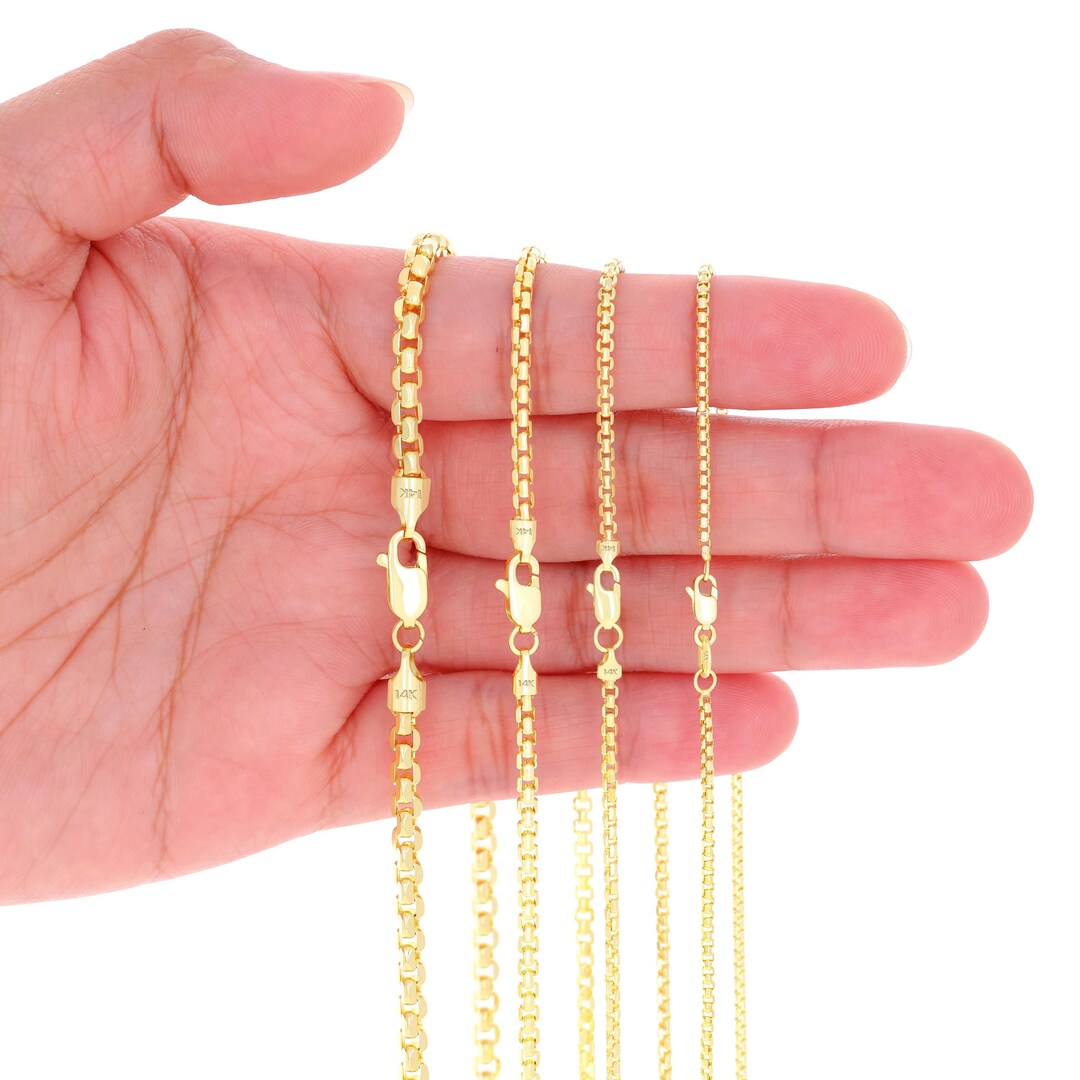 10k Yellow Gold Round Box Chain | Real Gold Venetian Box Necklace | 1 ...
