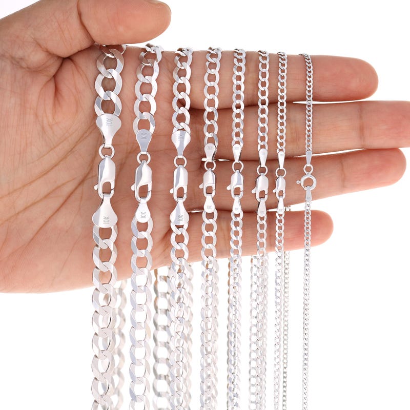 White Gold Chain Men Curb - Etsy