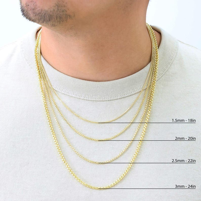 10K Yellow Gold Round Box Chain | Real Gold Italian Venetian Necklace ...