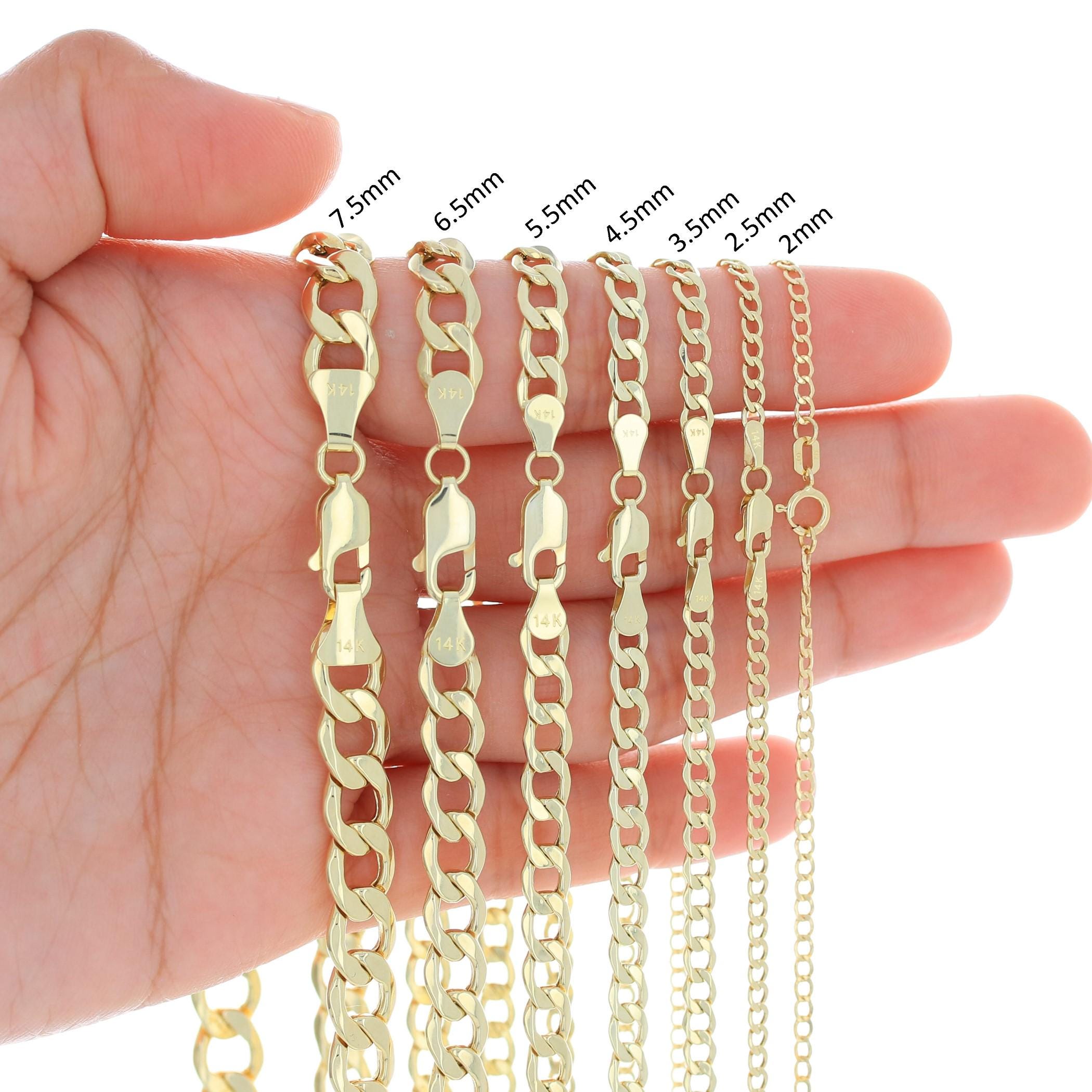 14K Yellow Gold Cuban Link Chain | Real Gold Italian Curb Pendant ...
