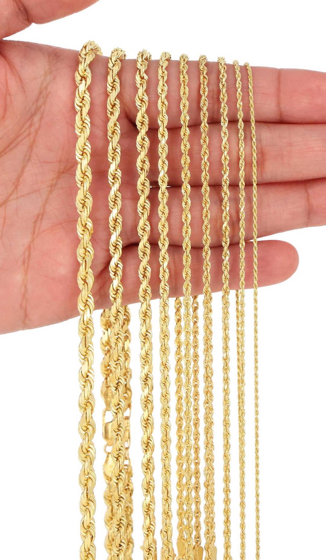 14K Yellow Gold Rope Diamond Cut Chain | Real Italian Necklace | 1.5mm ...