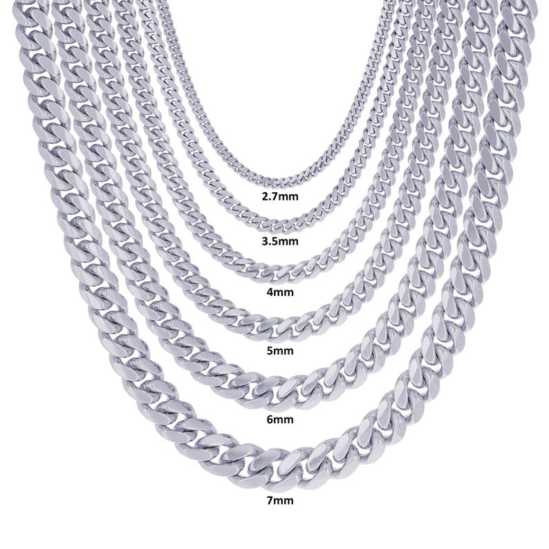 14K Real Solid White Gold Miami Cuban Link Chain | Italian Gold Curb ...