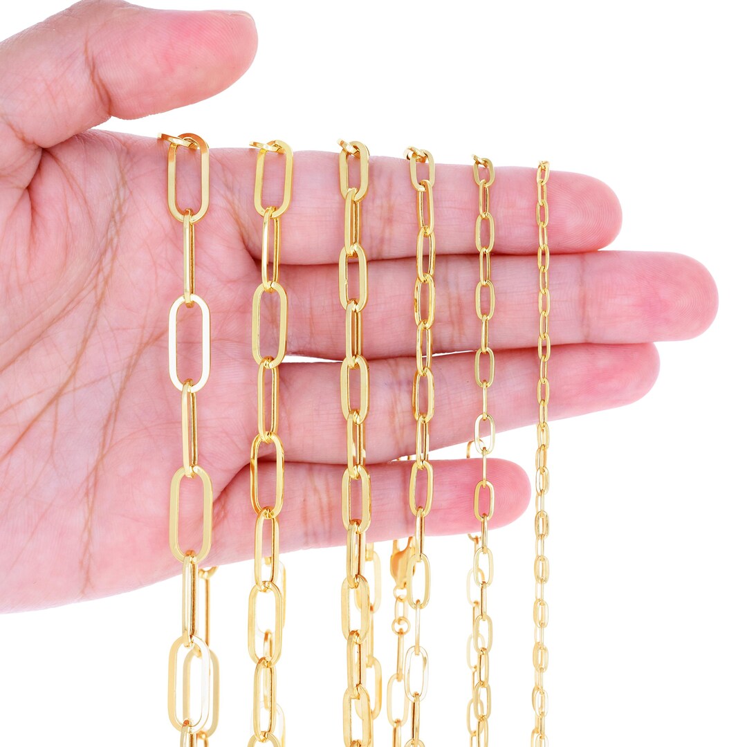 14K Yellow Gold Paperclip Chain | Real Gold Paperclip Layering Necklace ...