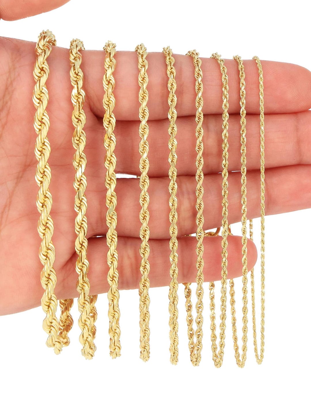 14K Yellow Gold Diamond Cut Rope Bracelet | Real Italian Gold Chain ...