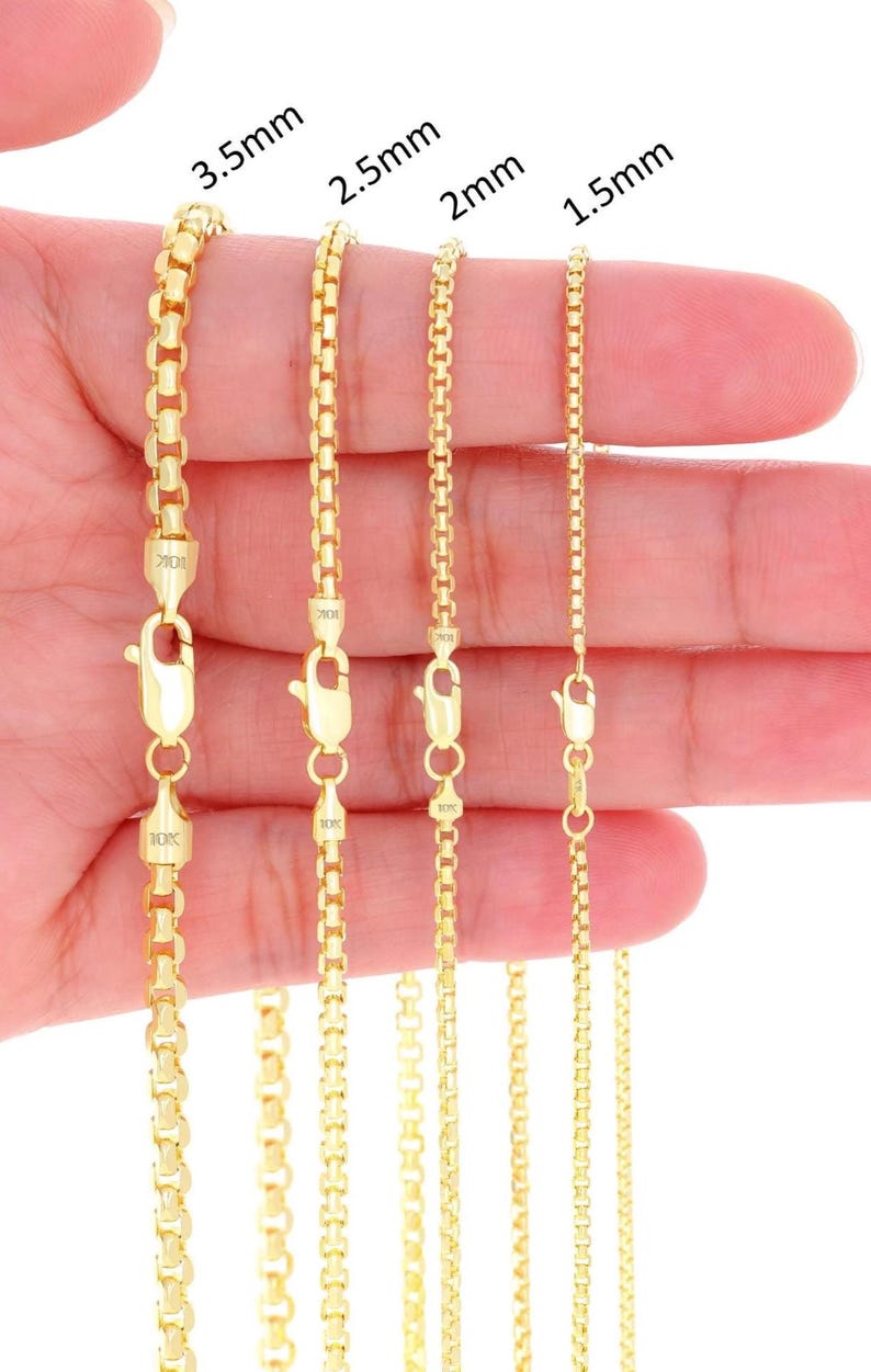 10K Yellow Gold Round Box Chain | Real Gold Italian Venetian Necklace ...