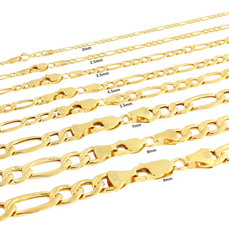 10K Yellow Gold Figaro Chain | Real Gold Italian Link Necklace | 2mm 2 ...
