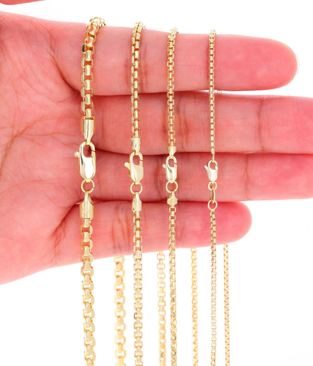 10K Yellow Gold Round Box Chain | Real Gold Italian Venetian Necklace ...