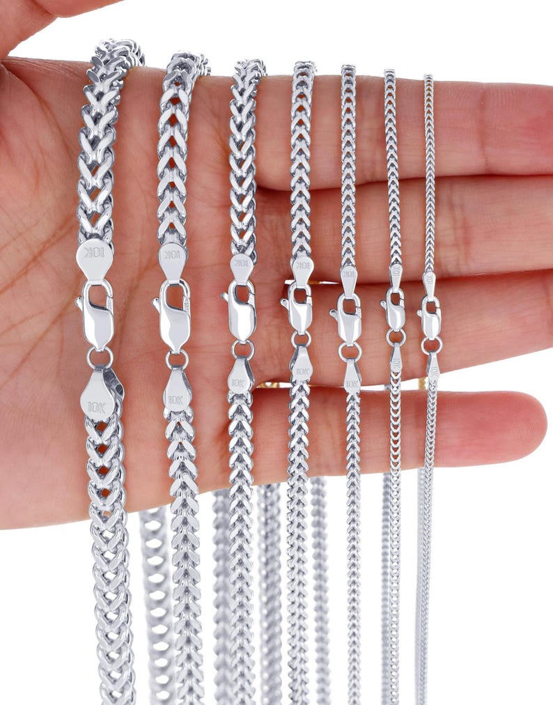 10K White Gold Franco Square Box Chain | Real Italian Gold Spiga ...