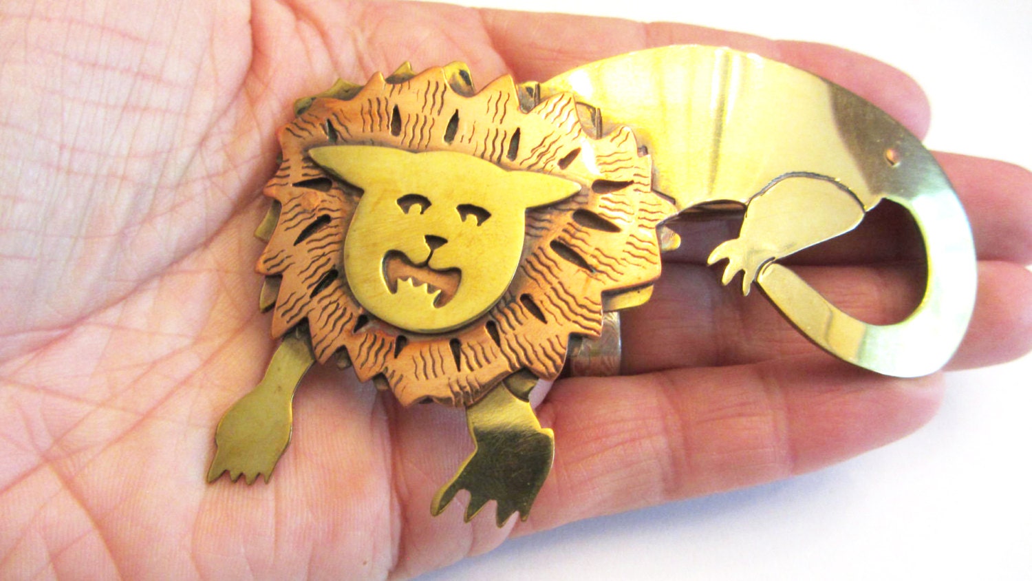 Cecil the Lion Barrette Brass and Copper Lion Lioness - Etsy