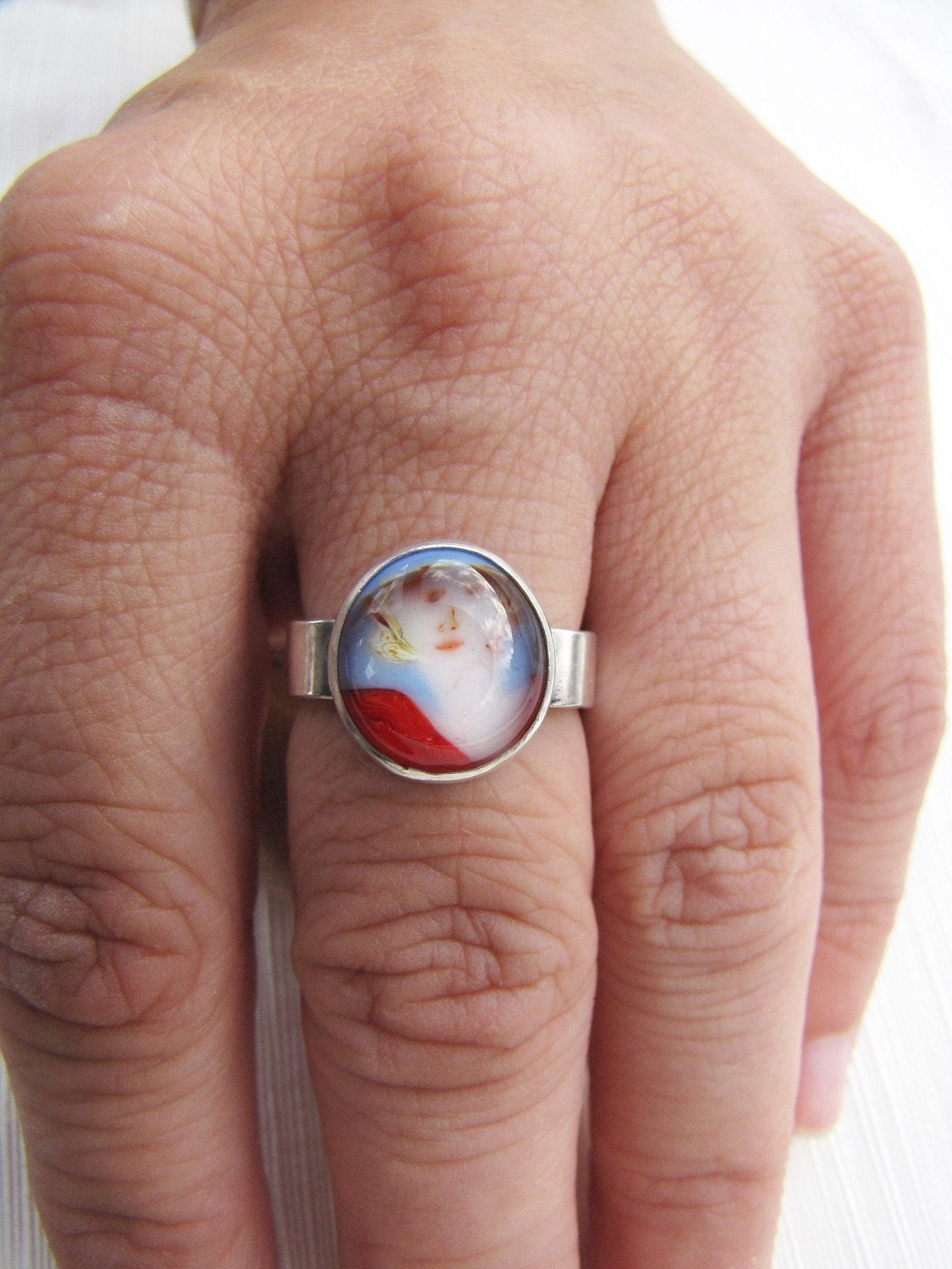Glass Portrait of a Blonde Sterling Silver Ring Size 8. - Etsy