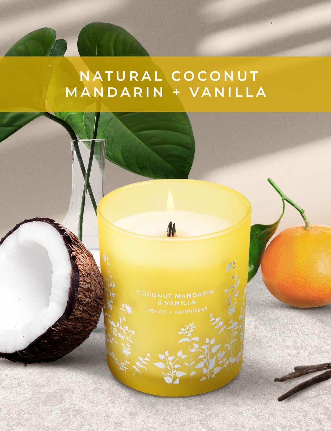 Coconut Mandarin Vanilla Scented Candle Wood Wick Soy Candle for Home ...