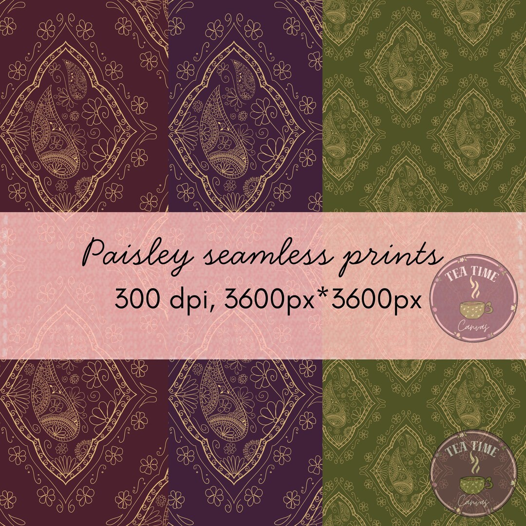 Paisley Design, Henna, Mehndi, Seamless Print. Three Colors, Ambi ...