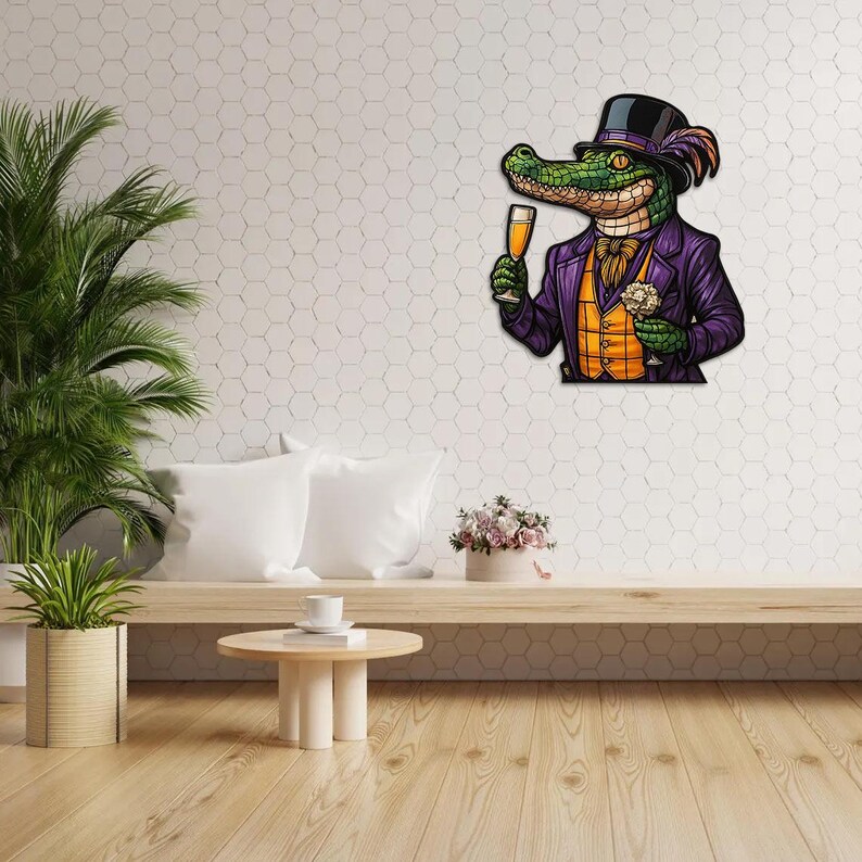 Crocodile Metal Wall Art Dapper Gator in Suit Top Hat Funny Reptile Bar ...