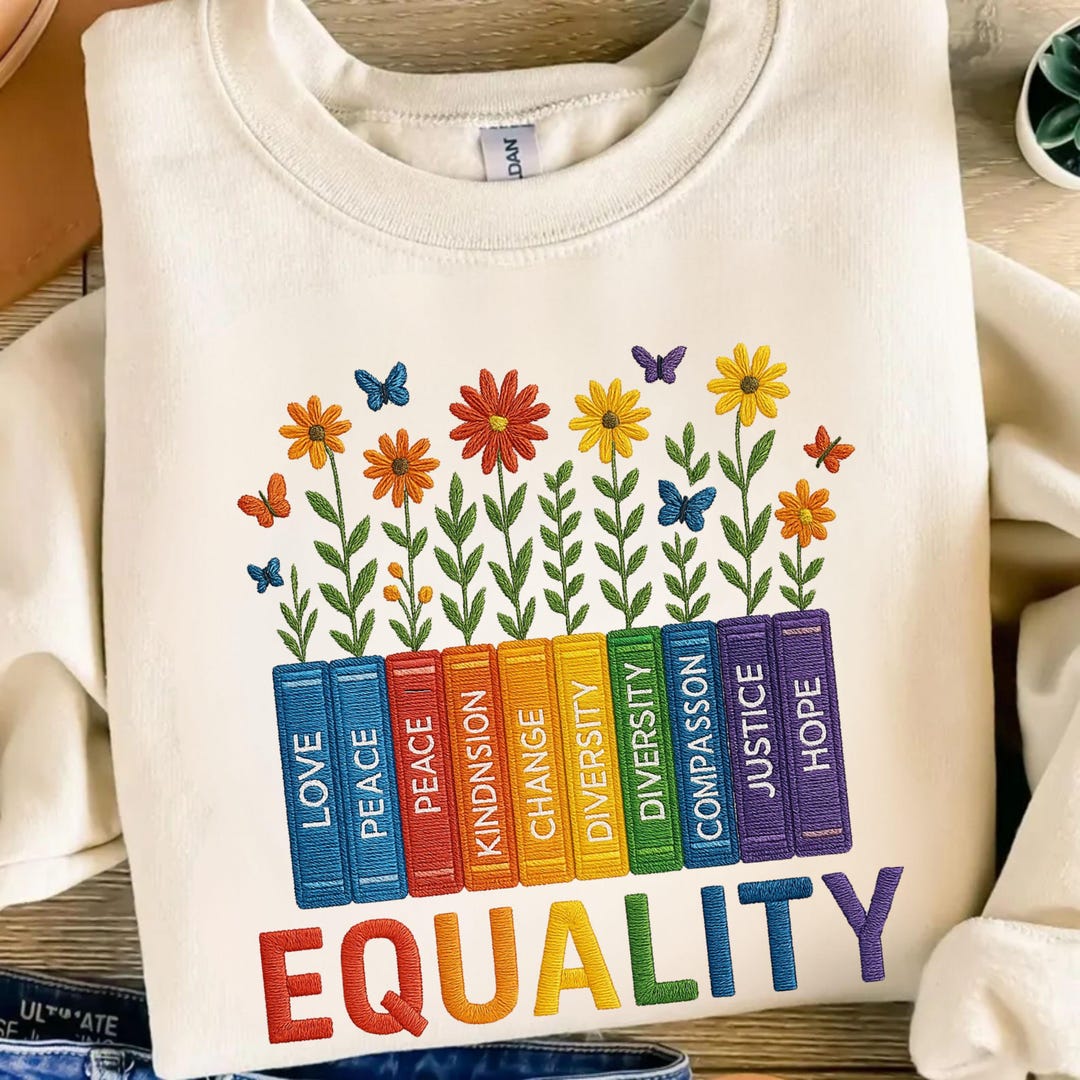 Equality Books and Flowers Embroidery File Diversity Inclusion Unity ...