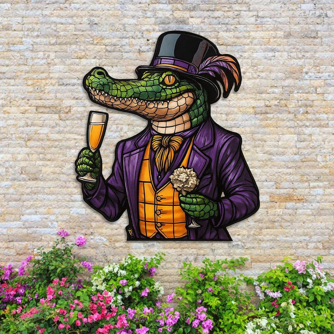 Crocodile Metal Wall Art Dapper Gator in Suit Top Hat Funny Reptile Bar ...