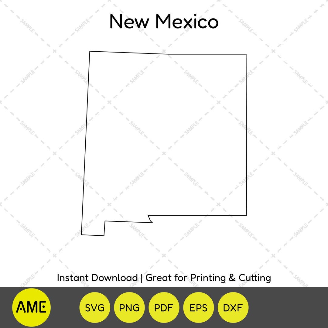 New Mexico Outline Map, SVG File for Crafts, Printable State Map ...