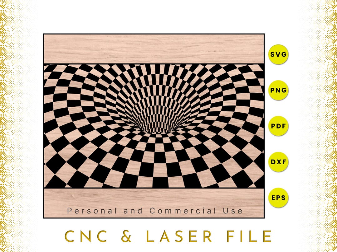 3D Checker Tunnel Optical Illusion SVG | Expanding Depth Wall Art for ...