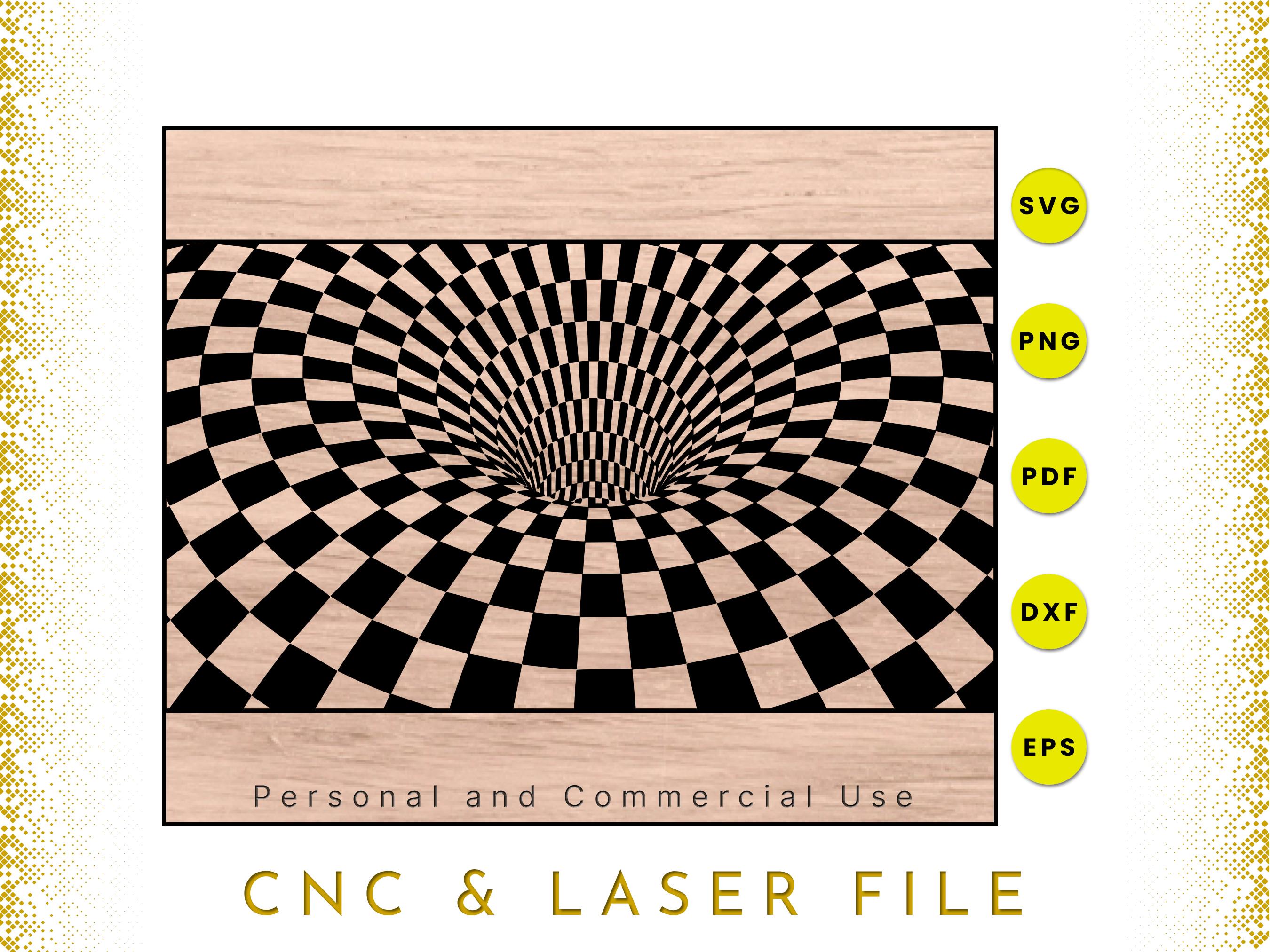 3D Checker Tunnel Optical Illusion SVG | Expanding Depth Wall Art for ...