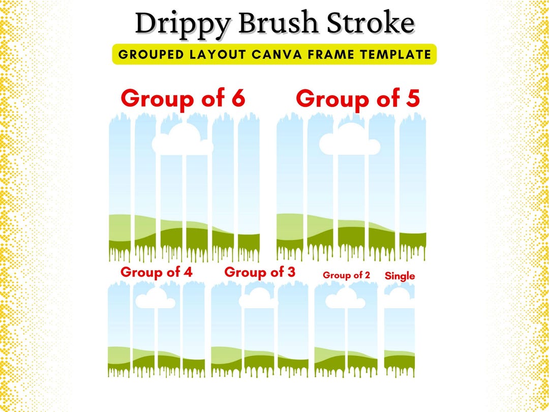 Drippy Brush Stroke Canva Frame | Grouped Brushstrokes PNG | Editable ...
