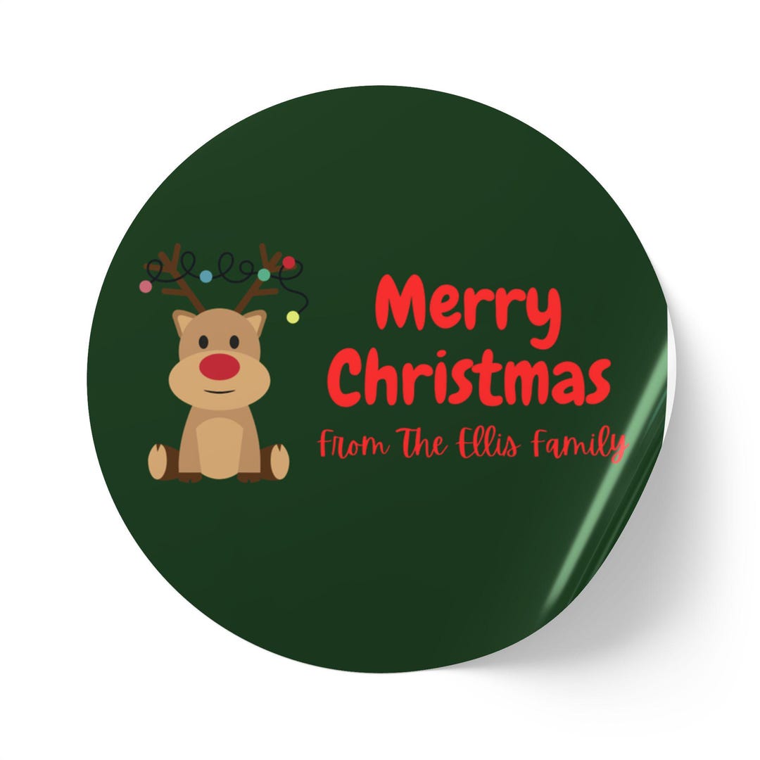 Holiday Reindeer Merry Christmas Round Sticker Label Rolls ...