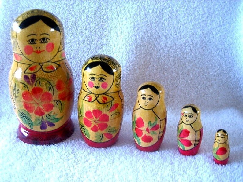 Vintage Authentic 1960 Russian Nesting Dolls 3 Piece Set Traditional ...