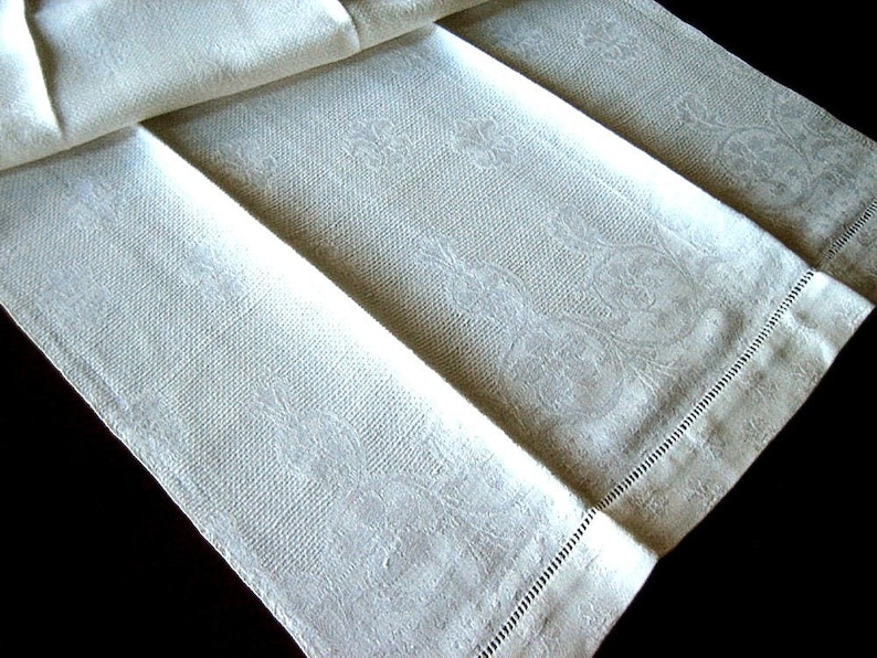 TOWEL Kitchen Huckaback Vintage Huck Slick White Linen Damask | Etsy