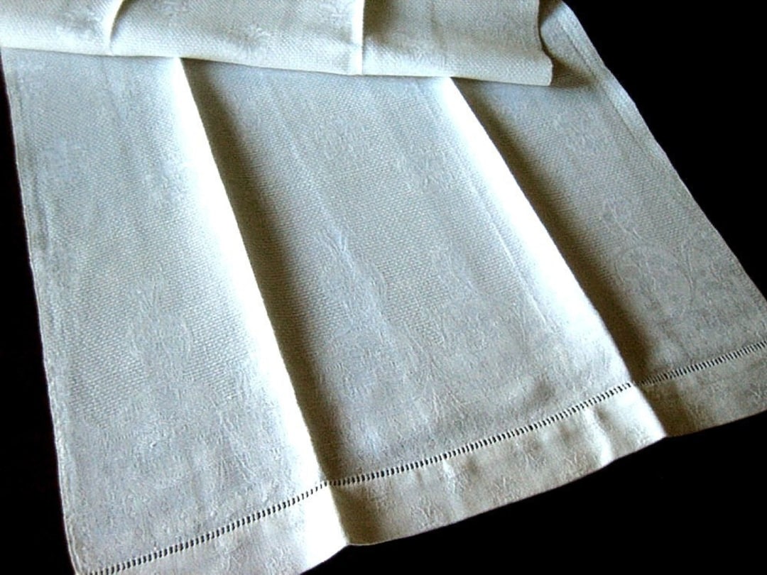 TOWEL Kitchen Huckaback Vintage Huck Slick White Linen Damask - Etsy
