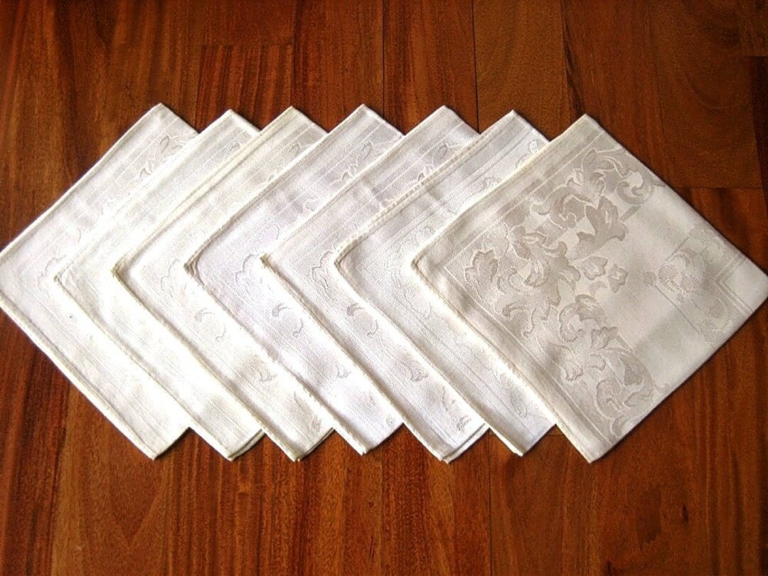 NAPKINS Replacement Tablecloth Napkin Set 6 Vintage Damask Butter Cream ...