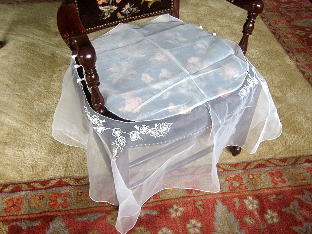 Fancy Upholstery CHAIR COVER Pad Sheer Organdy Elegant Embroidered ...