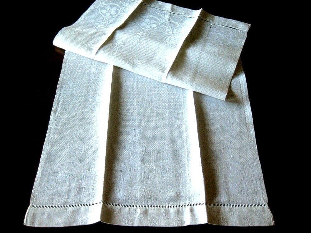 TOWEL Kitchen Huckaback Vintage Huck Slick White Linen Damask | Etsy