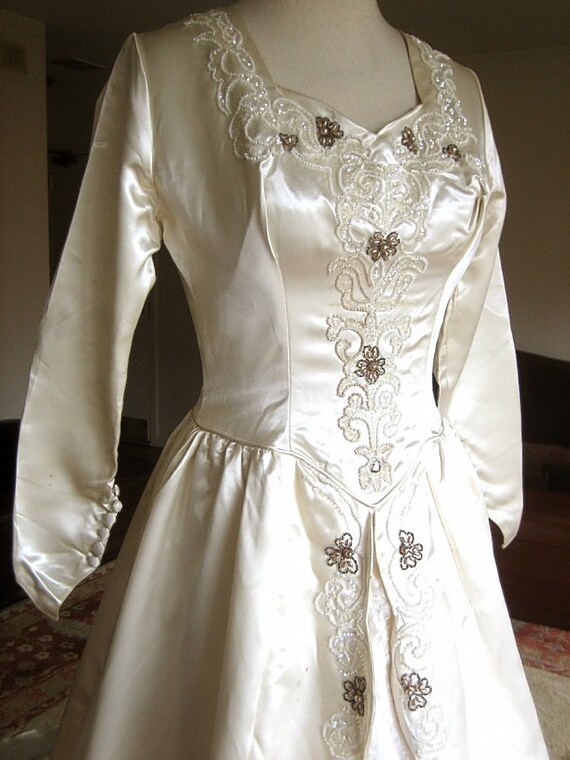 DRESS Vintage Authentic Cream Liquid Satin WEDDING GO… - Gem