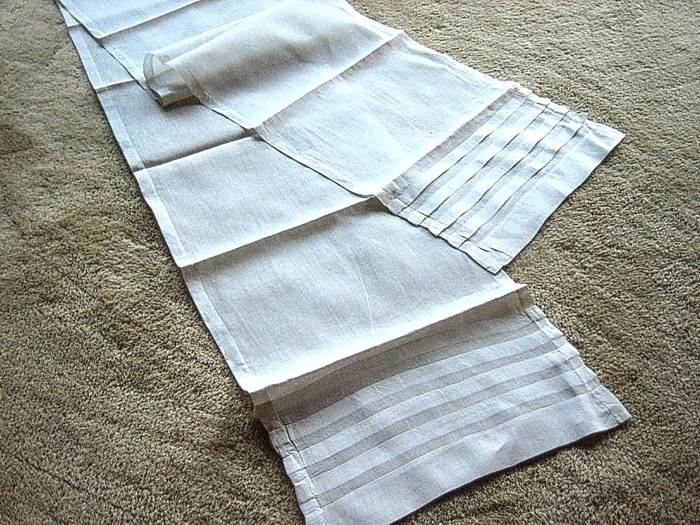 RARE Dresser Runner Bureau Scarf Tablecloth WHITE Crisp Tissue Linen ...