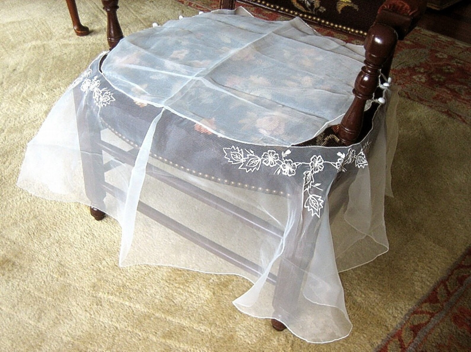Fancy Upholstery CHAIR COVER Pad Sheer Organdy Elegant Embroidered ...