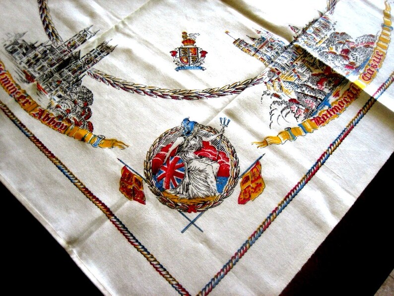 RETRO Vintage Sharp Print TABLECLOTH Linen ENGLISH England Castles - Etsy