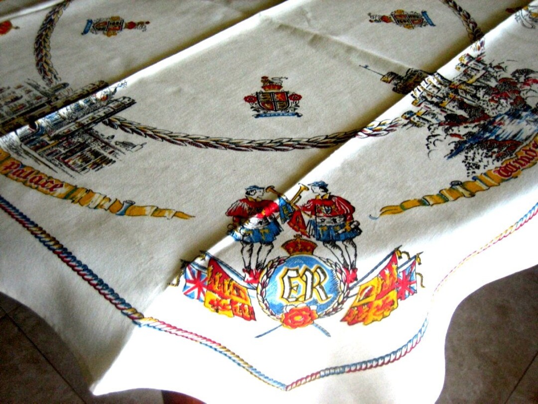 RETRO Vintage Sharp Print TABLECLOTH Linen ENGLISH England Castles - Etsy