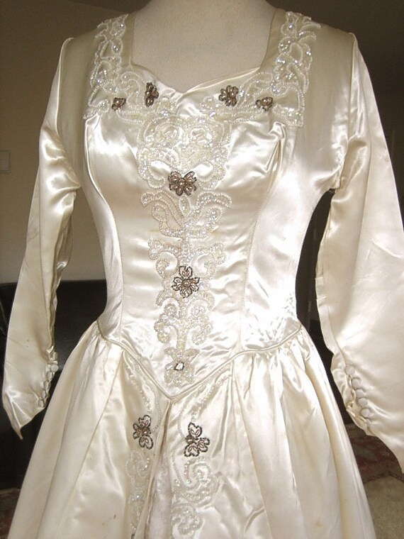 DRESS Vintage Authentic Cream Liquid Satin WEDDING GO… - Gem