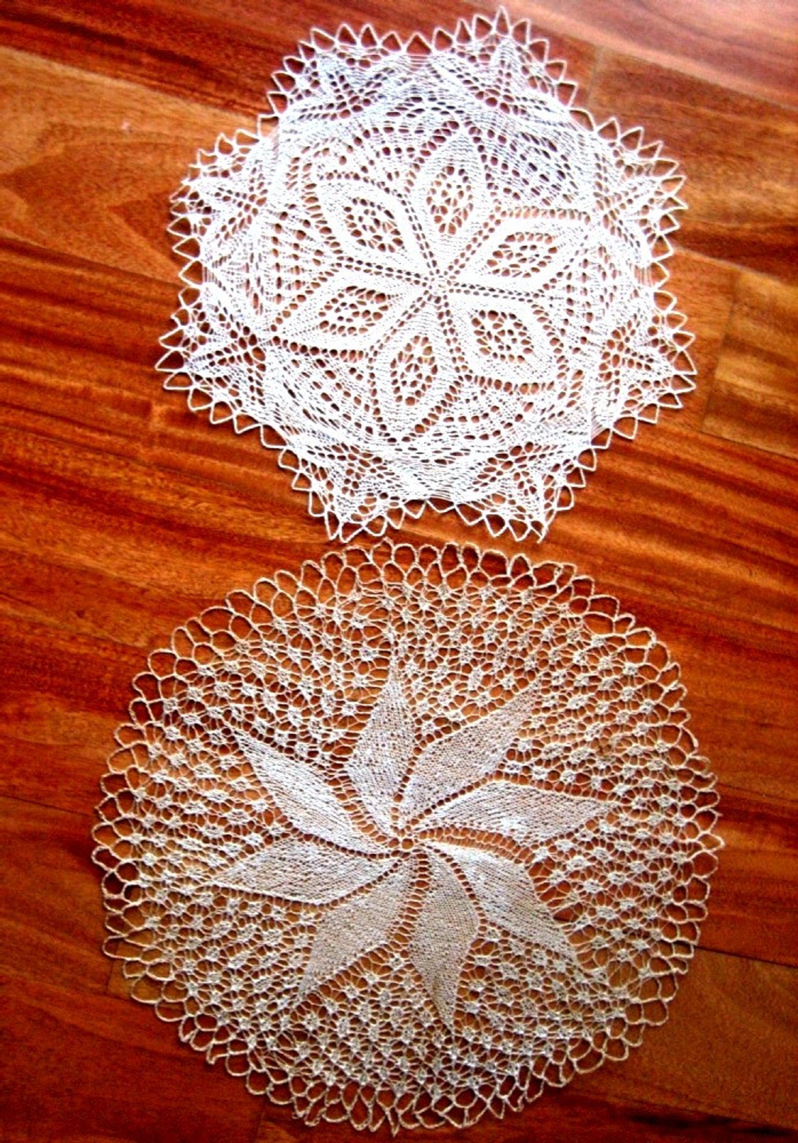 Italian Filet Tea Tone DOILY Pair CROCHETED LACE Silk Crochet Golden ...