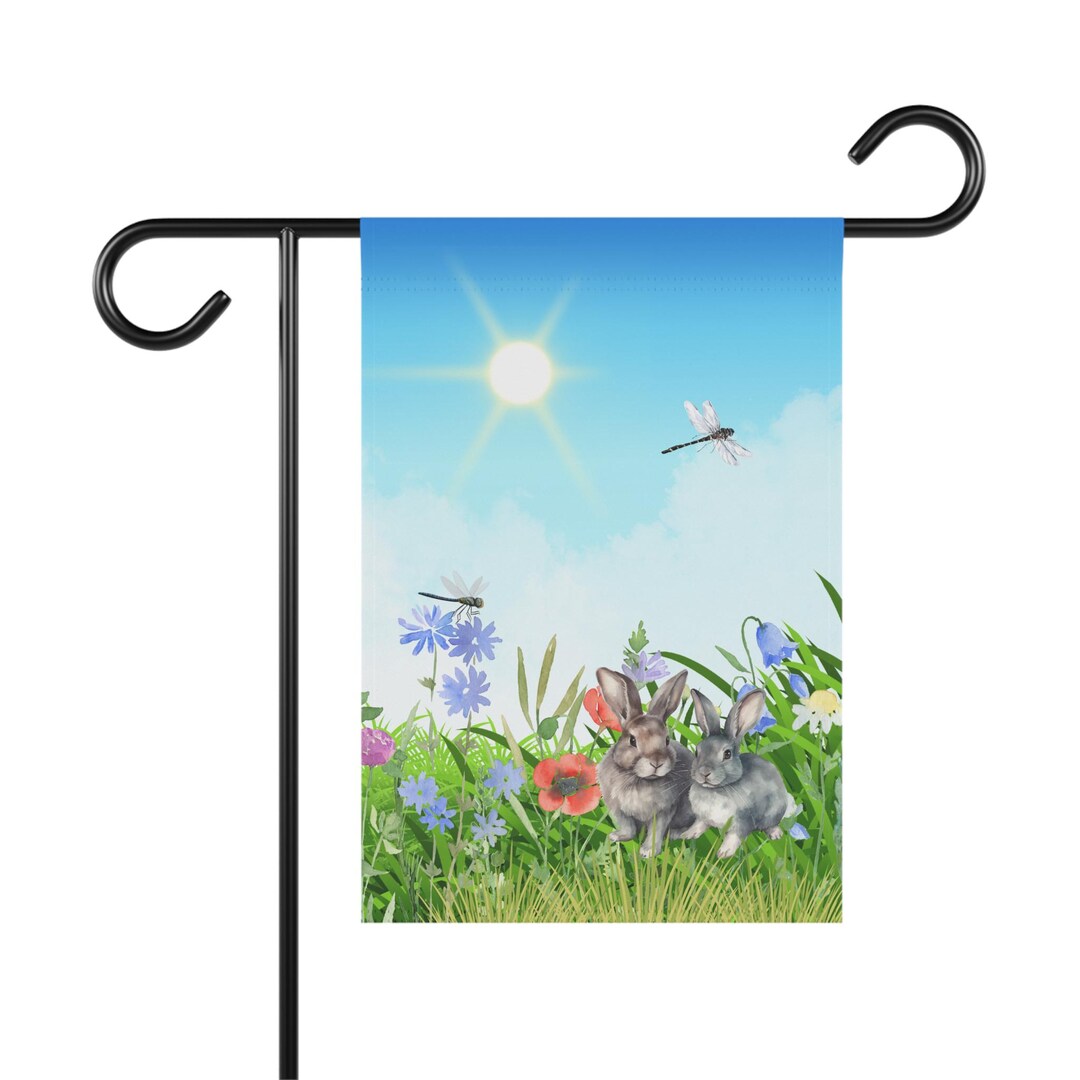 Spring Garden Banner, Spring Floral House Flag, Rabbit Decor for Yard ...